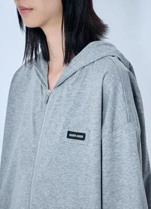 Miu Miu Patch Detail Zip Hoodie - Gray