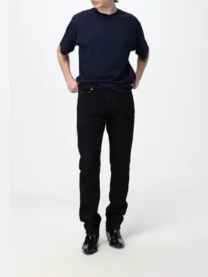 Saint Laurent Crewneck T-shirt In Cotton And Modal Jersey With Dropped Shoulders - Blue
