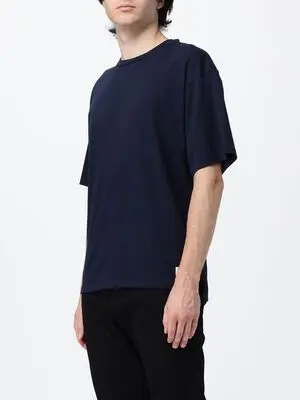 Saint Laurent Crewneck T-shirt In Cotton And Modal Jersey With Dropped Shoulders - Blue