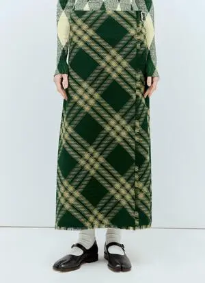Burberry Wool Check Midi Skirt - Green