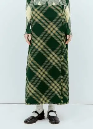 Burberry Wool Check Midi Skirt - Green