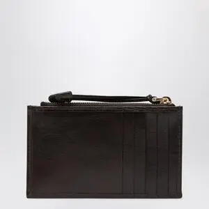 Prada Dark Calf Leather Zip Card Holder - Brown