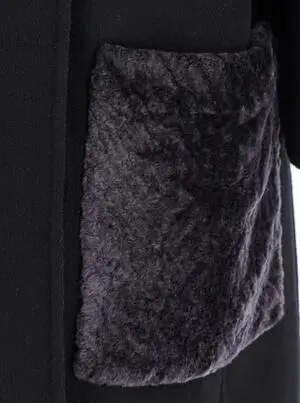 Fendi Crewneck Wool Blend Coat With Shearling Pockets - Multicolor