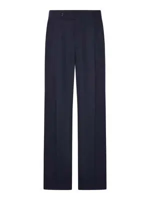 Giorgio Armani Oversized Trousers In Fluent Virgin Wool With Pences - Blue
