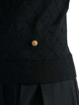 Balmain Virgin Wool Quilted Effect High Neck Top - Multicolor