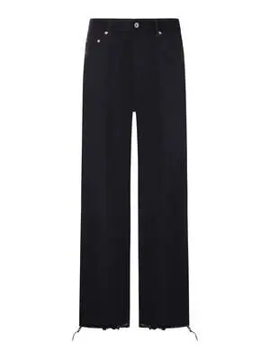 Rick Owens Wide Leg Jeans In Cerat Denim With Frayed Hem - Black