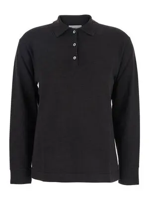 P.a.r.o.s.h Polo Shirt With Classic Collar And Long Sleeves In Wool - Brown
