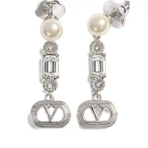 Valentino Garavani Vlogo Crystal And Pearl Earrings - Silver