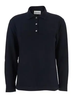 P.A.R.O.S.H P.A.R.O.S.H. Women Blue Polo Shirt With Classic Collar And Long Sleeves In Wool Woman