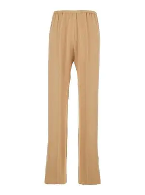 FORTE_FORTE Beige Elasticated Waist Pants In Viscose Blend