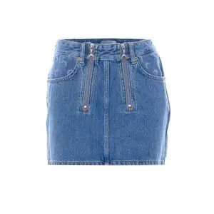 MARINE SERRE Denim Zipped Mini Skirt With Moon Logo - Blue