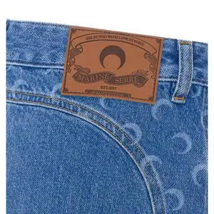 MARINE SERRE Denim Zipped Mini Skirt With Moon Logo - Blue