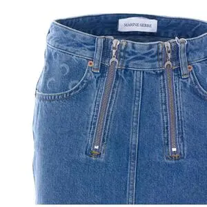 MARINE SERRE Denim Zipped Mini Skirt With Moon Logo - Blue