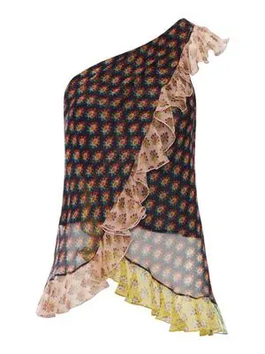 Etro Asymmetric Silk Top With Micro Floral Print - Multicolor