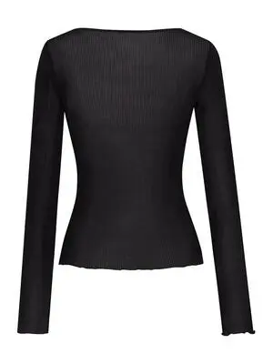Saint Laurent Ribbed Silk V-neck Cassandre Top - Black