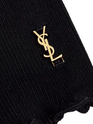 Saint Laurent Ribbed Silk V-neck Cassandre Top - Black