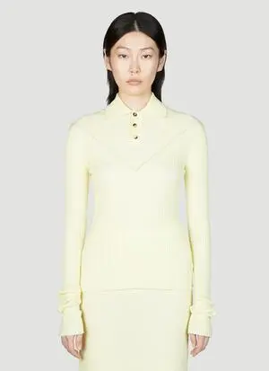 Bottega Veneta Cotton Blend Long Sleeve Ribbed Polo