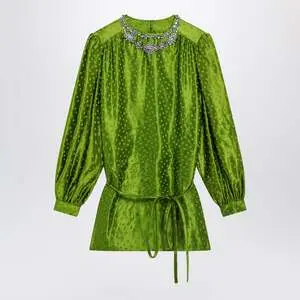 Valentino Garavani Avocado Polka-dot Silk-blend Jacquard Mini Dress - Green