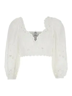 Charo Ruiz Ibiza Luna' White Top With Deep Neckline And Intricate Embroidery In Cotton Blend For - Multicolor