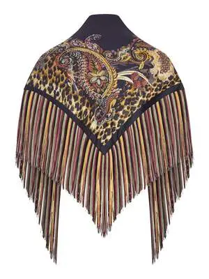 Etro Printed Silk Scarf With Multicolored Fringe