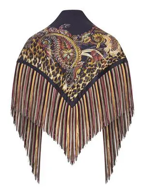 Etro Printed Silk Scarf With Multicolored Fringe