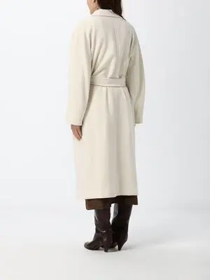 Max Mara Madame Double-breasted Long Wool Coat With Belt - White