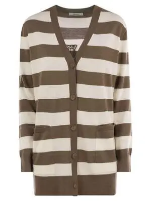 Max Mara Fiemme Long Striped Wool Cardigan - Multicolor