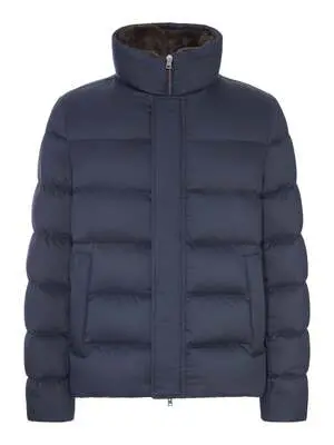 Herno Padded Puffer Jacket With A High Collar And Faux-fur Lining - Blue