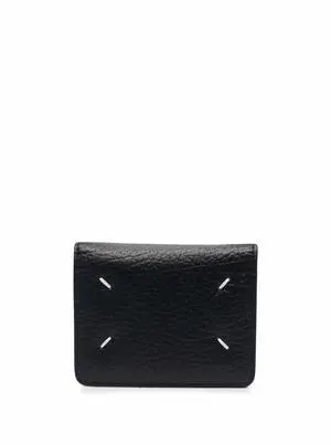 MAISON MARGIELA Bifold Wallet With Stitching Detail And Clasp In Grained Black Leather For - Multicolor