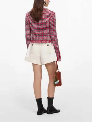 SELF-PORTRAIT Check Frayed Knit Jacket