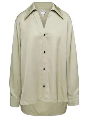 BOTTEGA VENETA Bottega Veneta Women Oversized Green Shirt With Maxi Collar In Fluid Viscose Woman