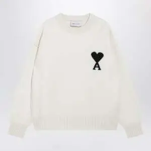 AMI Paris De Coeur Sweater In Virgin Wool - White