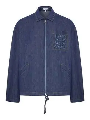 Loewe Zip-up Denim Jacket With Embroidered Pocket - Blue