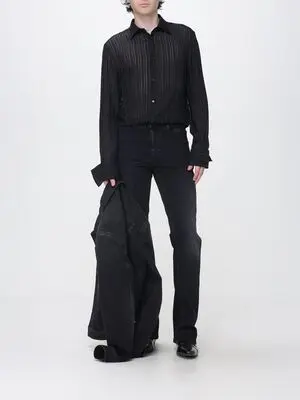 Gucci Long-sleeved Silk Shirt With French Collar And Curved Hem