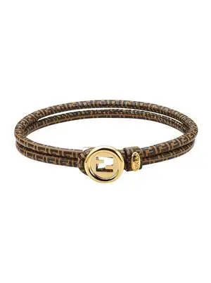 Fendi Everround' Brown Bracelet With Ff Plate In Ff Motif All-over In Bronze For - Multicolor