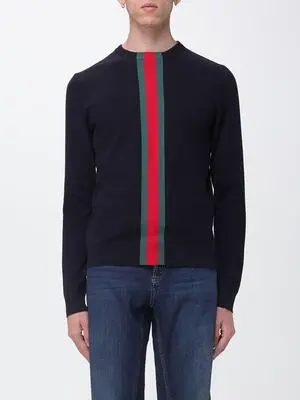 Gucci Striped Cotton Crew-neck Jumper With Web Detail - Blue