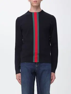 Gucci Striped Cotton Crew-neck Jumper With Web Detail - Blue