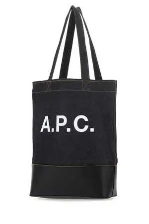 A.p.c. Denim And Leather Shopping Bag - Blue