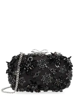 SELF-PORTRAIT Floral Crystal Clutch Bag - Black