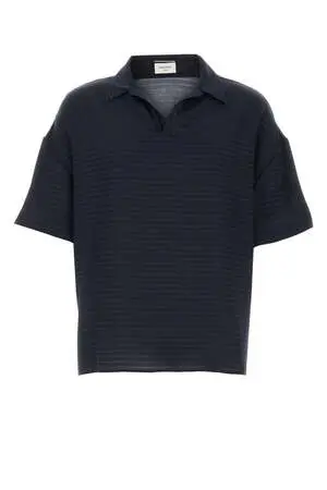 Saint Laurent Navy Silk Oversize Polo Shirt - Blue