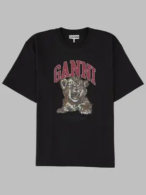 GANNI T-shirt Con Stampa Tigre - Black