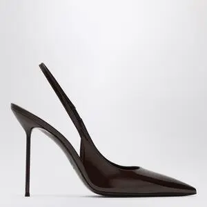 Paris Texas Lidia Slingback Pumps In Ebony Patent Leather - Brown