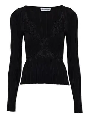 SELF-PORTRAIT Lace Top - Black
