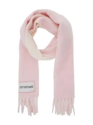 Sportmax Pink Scarf With Logo Patch On The Front And Fringed Hem In Wool Blend - Multicolor