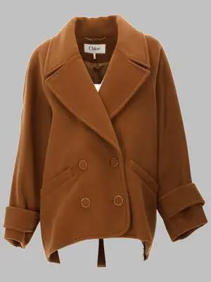 Chloé Cappotto Corto Doppiopetto In Lana - Cream