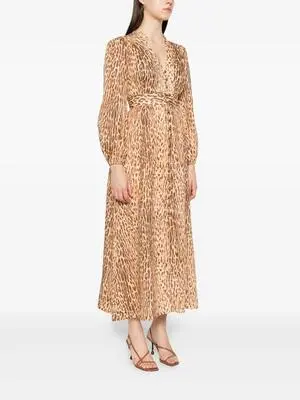 Zimmermann Cascadian Plunge Midi Dress - Brown