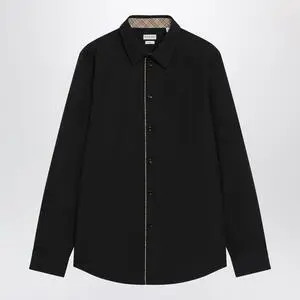 Burberry Classic-fit Cotton Poplin Shirt With Check Trim - Black