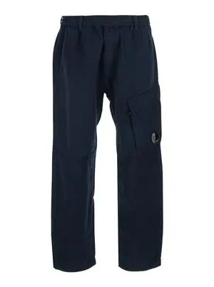 C.P. COMPANY Blue Pants With Elasticated Waist And A Cargo Pocket In Cotton And Linen Blend For - Multicolor