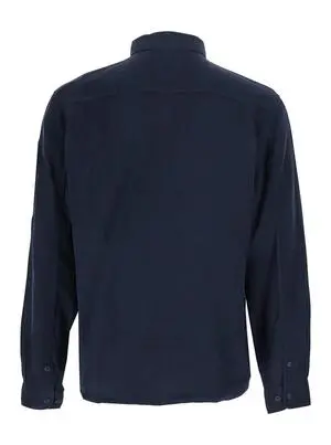 C.P. COMPANY Blue Shirt With Classic Collar And Logo Plate On The Sleeve In Linen - Multicolor