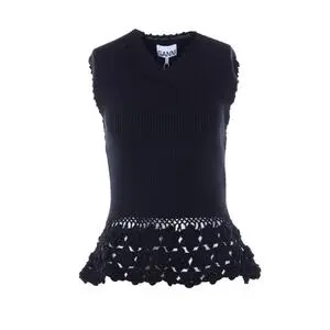 GANNI Vest In Cotton Crochet - Black
